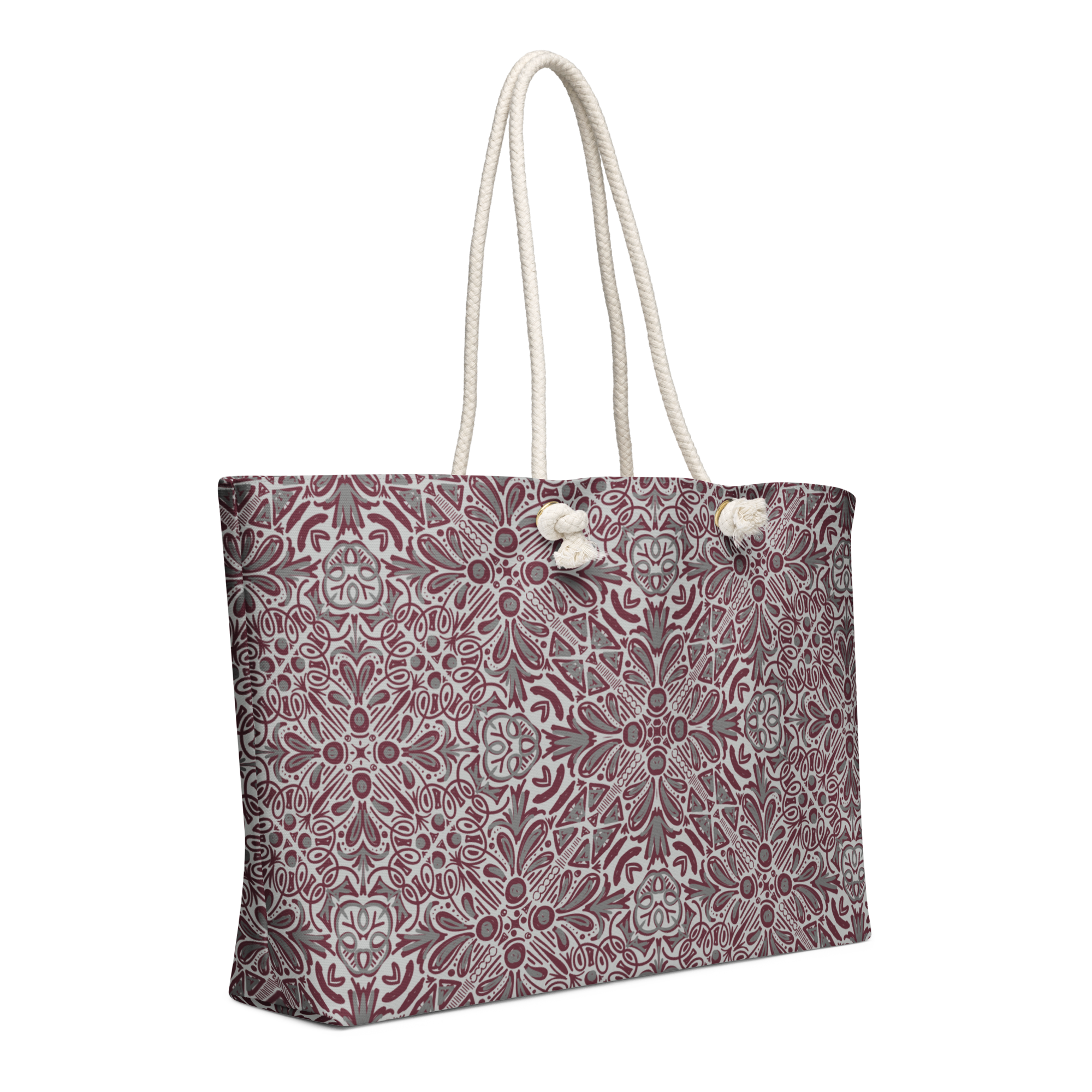 Jubilee Art in Maroon & Grays Oversized Weekender Bag with Rope Handle ...